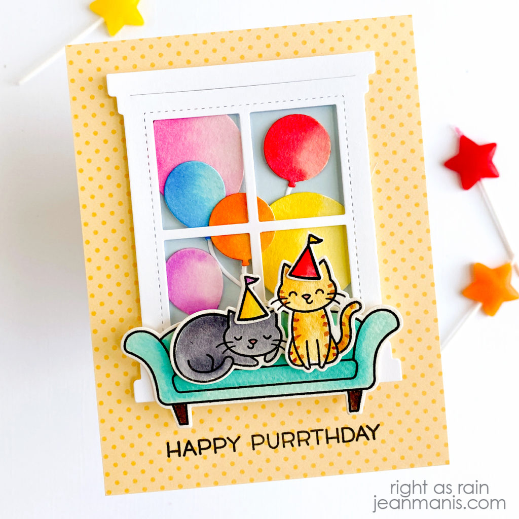 Lawn Fawn Delight: Cat-themed Birthday Card - Right as Rain